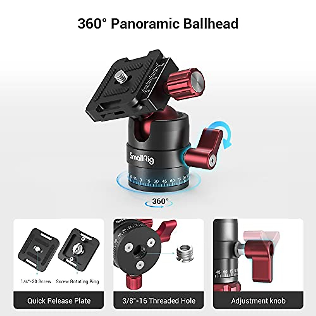 SmallRig Tripod Ball Head 360 Degree Rotating Panoramic Ballhead with 1/4 inch Quick Shoe Plate, Max Load up to 5 kg/ 11lb, for Tripod Monopod Slider DSLR Camera Camcorder - 3034