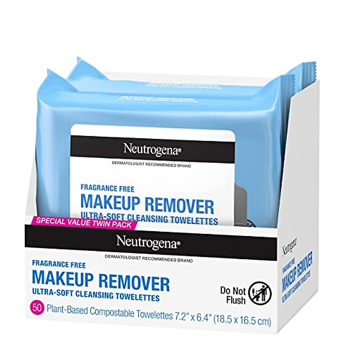 Neutrogena Makeup Remover Cleansing Face Wipes, Daily Cleansing Facial Towelettes to Remove Waterproof Makeup and Mascara, Alcohol-Free, Value Twin Pack, 25 Count, 2 Pack