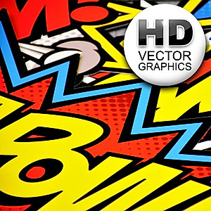 Bigtime Signs XL Superhero Backdrop with 6 Comic Action Word Photo Booth Props - Compliments Any Superhero Party Decorations - 4 x 6 ft - Cityscape Superhero Birthday Decorations Hangs on Wall Easily