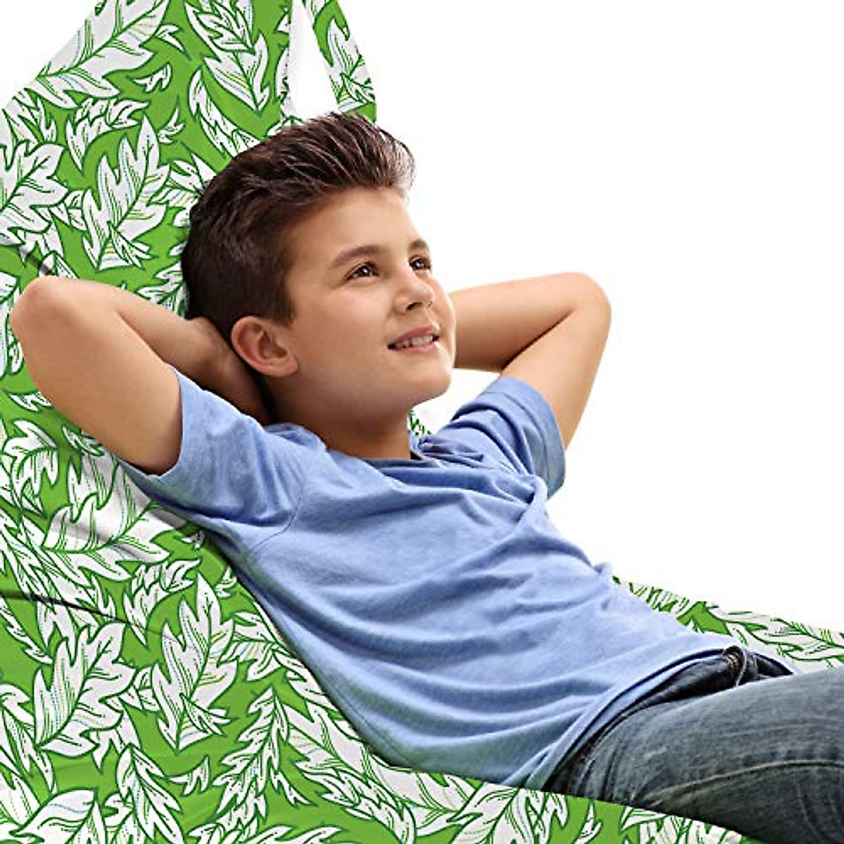 Ambesonne Floral Lounger Chair Bag, Hand Drawn Summer Theme Depiction of Pinnate Leaves in Repeated Pattern, High Capacity Storage with Handle Container, Lounger Size, Lime Green and White