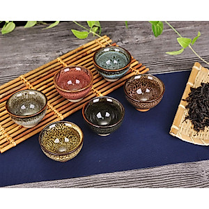 VanEnjoy 6 Sets Colorful Tea Cups - Kiln Transformation Chinese Handmake Jianzhan