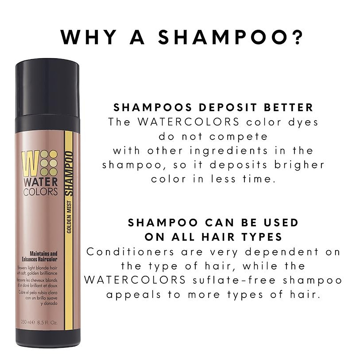 Watercolors Semi Permanent Color Depositing Shampoo. Sulfate & Paraben Free to Maintain & Enhance Hair Color 8 fl oz - GOLDEN MIST