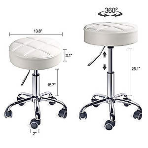 Leopard Round Rolling Stools, Adjustable Work Medical Stool with Wheels ( White )