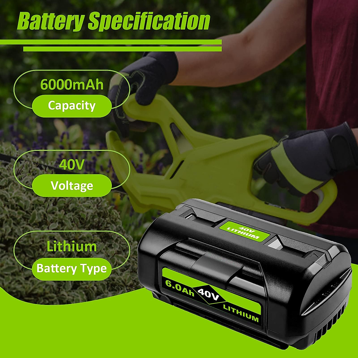 Xocdvso 6.0Ah 40V Lithium Battery Replacement for ryobi 40v Battery Compatible with 40v ryobi Battery OP4015 OP4026 OP40201 OP40261 OP4030 OP4040 OP40401 OP4050 OP40501 OP40601