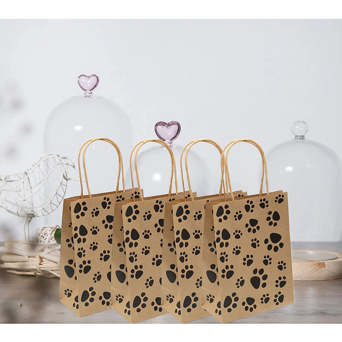 YYaaloa 30pcs Small Gift Bags with Handle Bulk Paw Print Brown Party Favor Paper Shopping Bags for Kids Birthday Xmas Party Supplies Retail Bags (Paw Print Brown, Small 30pcs)