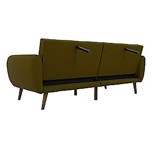 Novogratz Brittany Sofa Futon, Premium Linen Upholstery and Wooden Legs, Green Linen