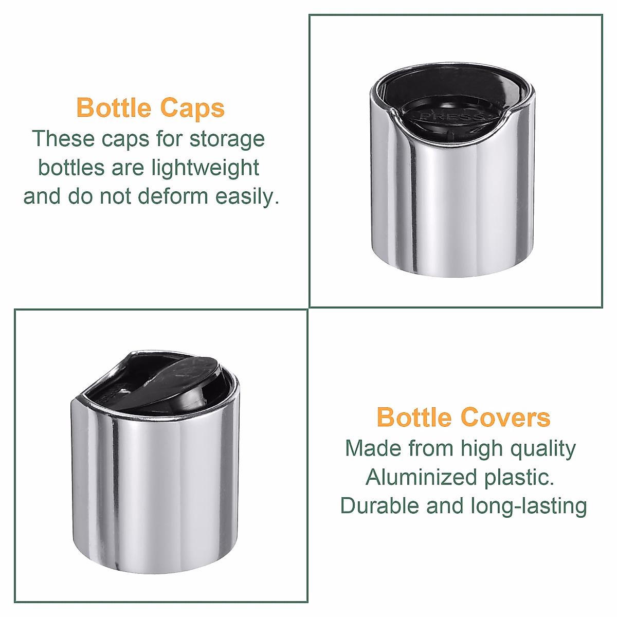 uxcell 12pcs Aluminized Plastic Disc Top Caps, 24/410 Replacement Press Caps Durable Dispensing Lids for Squeeze Bottles, Refillable Bottles, Plastic, Empty, Shampoo Bottles, Silver Black