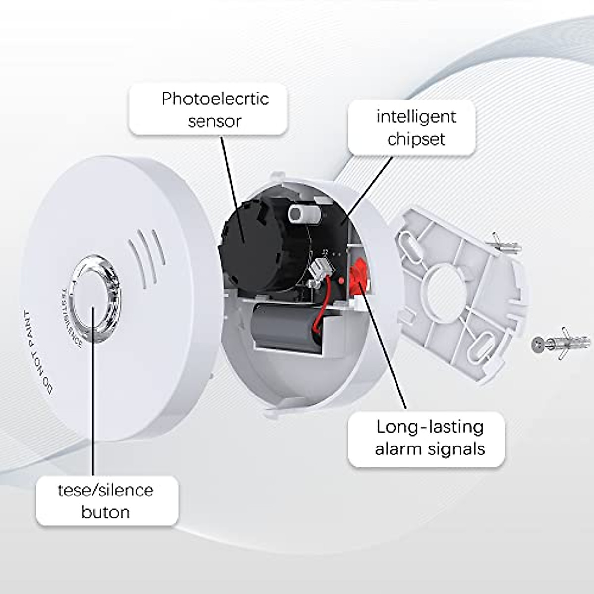 Andyssey Smoke Detectors,10 Year Lithium Battery Life Smoke Alarm with LED Lights,Photoelectric Sensor Fire Alarms Smoke Detectors with Test-Silence Button,GS508C 1 Pack