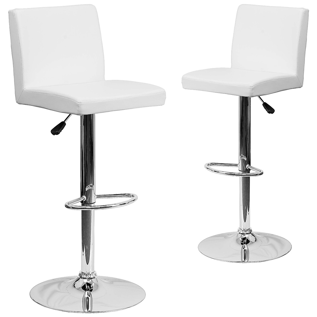 Flash Furniture Avery 2 Pack Contemporary White Vinyl Adjustable Height Barstool with Panel Back and Chrome Base