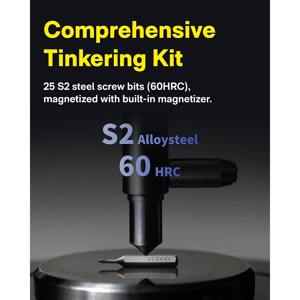 HOTO Mini Electric Screwdriver 25 Magnetic S2 Bits, 170RPM Precision Screwdriver Set USB-C, 2 Torque Settings, LED Light, Small Screwdriver Set for Eyeglasses, Electronics