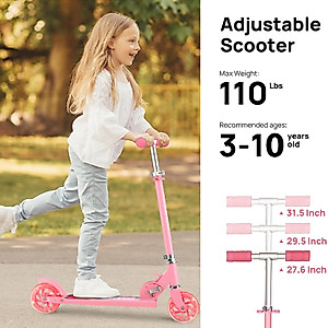 TENBOOM Scooter Toys for Kids Ages 6-12/3-5, Light Up Wheels Christmas Birthday Gifts for Girls Boys, Easy Folding Kids Scooter with 3 Levels Adjustable Handlebar