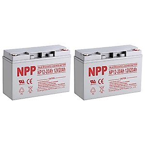 NPPower NP12-20Ah (T12 2 Pcs) Sealed Lead Acid 12V 20Ah Deep Cycle Battery T12 Terminals Replace for Security Systems, Solar System,ZB-12-20, 6-DZM-20, 6DZM20, Scooter Bike, HR22 and Dr Power 6-dzm-20