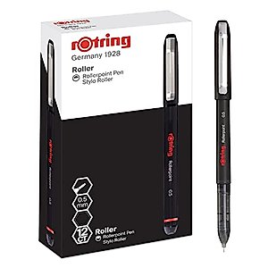 Rotring Rollerball Pen | Needle Point (0.5 mm) Rollerpoint for Precise Writing | Black Ink | 12 Count