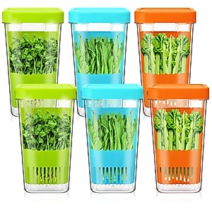 Jinei 6 Pcs Fresh Herb Keeper for Refrigerator 9 Inch Plastic Herb Saver Colorful Storage Containers for Cilantro Parsley Mint Asparagus Keep Fresh Herbs for 3 Times Longer (GES-Jinei-1810)