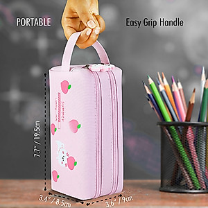 WittySilly Cute Cat Pencil Pouch for Girls, Kawaii Large Capacity Pink Pencil Case, Stationery Organizer Bag, High School College Pen Case, Office Supply Case Organizer (Soft Pink)