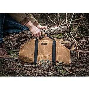 READYWARES Waxed Canvas Firewood Carrier, Heavy Duty Firewood Log Carrier, Classic Durable Design Tan