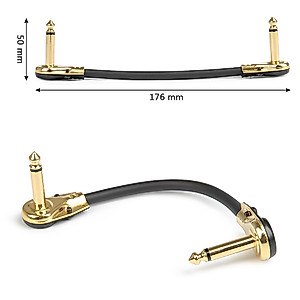 TIMESETL 3 Pack 6 Inch Guitar Patch Cable Ultra Quiet Instrument Effect Pedal Patch Cords 1/4-inch Right Angle Low Profile Pancake Design