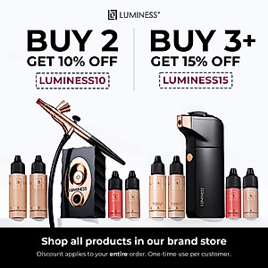 LUMINESS Legend Makeup Airbrush System & 4-Piece Foundation Starter Kit, Shade Medium - Quick, Easy & Long Lasting Application - Includes (2) Silk 4-In-1 Foundation, Highlighter & Blush