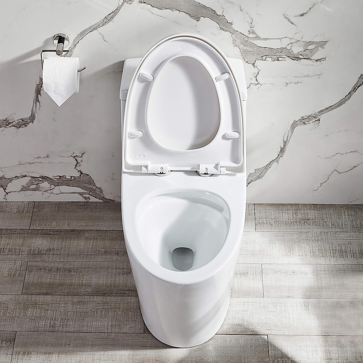 DeerValley DV-1F52636 Prism Modern Comfortable Seat Height Dual Flush Elongated One-Piece Toilet with Soft Closing Seat, High-Efficiency Supply, Luxury White Contemporary Ceramic (White)