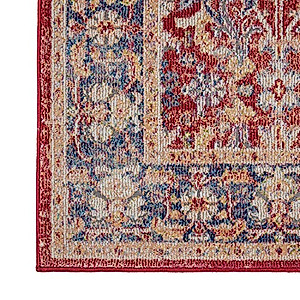 Nourison Global Vintage Persian Red 2' x 6' Area -Rug, Easy -Cleaning, Non Shedding, Bed Room, Living Room, Dining Room, Kitchen (2x6)