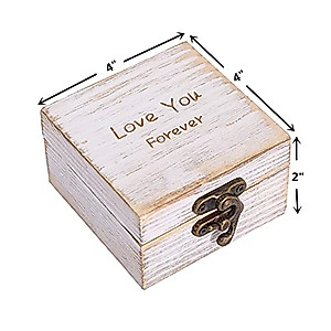 LONGNENG Wooden Ring Box for Wedding Rings and Couple Jewelry,Ring Bearer Box for Display or Personal Organizer,Engraved LOVE YOU FOREVER Lettering