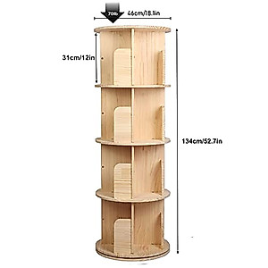 MYOYAY 4-Tier Solid Wood Bookshelf Floor Standing Bookcase 360° Rotation Book Storage Cabinet Magazines Potted Plants Display Stand Holds Up to 200 Books Study Office Home Decoration