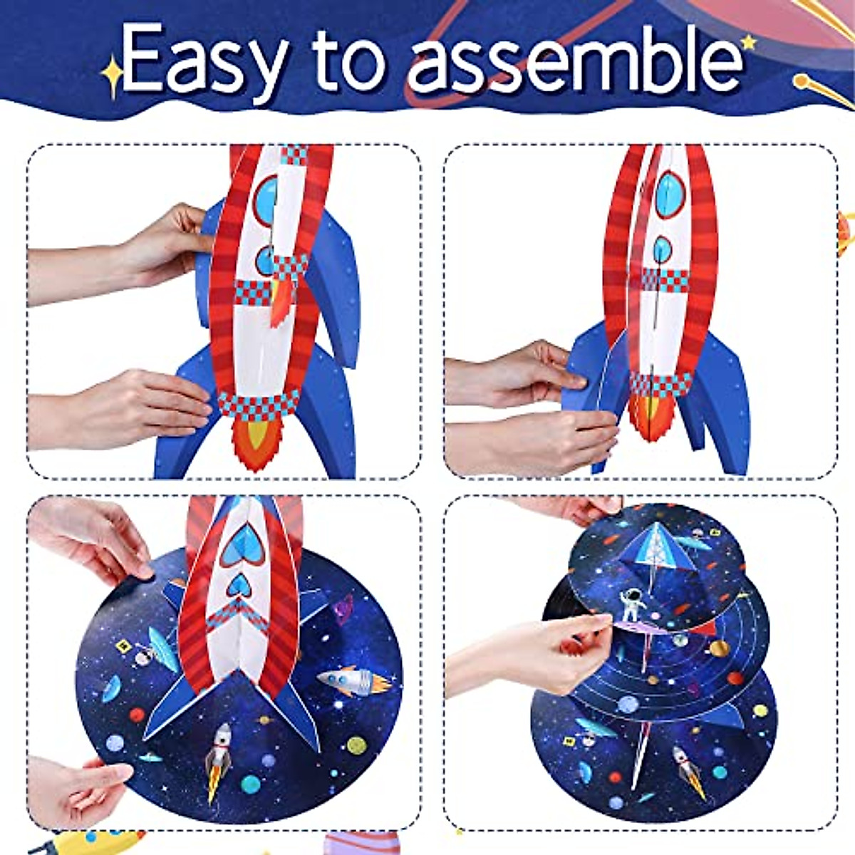 3 Tiers Rocket Cupcake Stand Outer Space Cardboard Cupcake Holder Galaxy Party Dessert Tower Solar System Treat Stand for Kids Space Birthday Decor Baby Shower Family Gathering Supplies