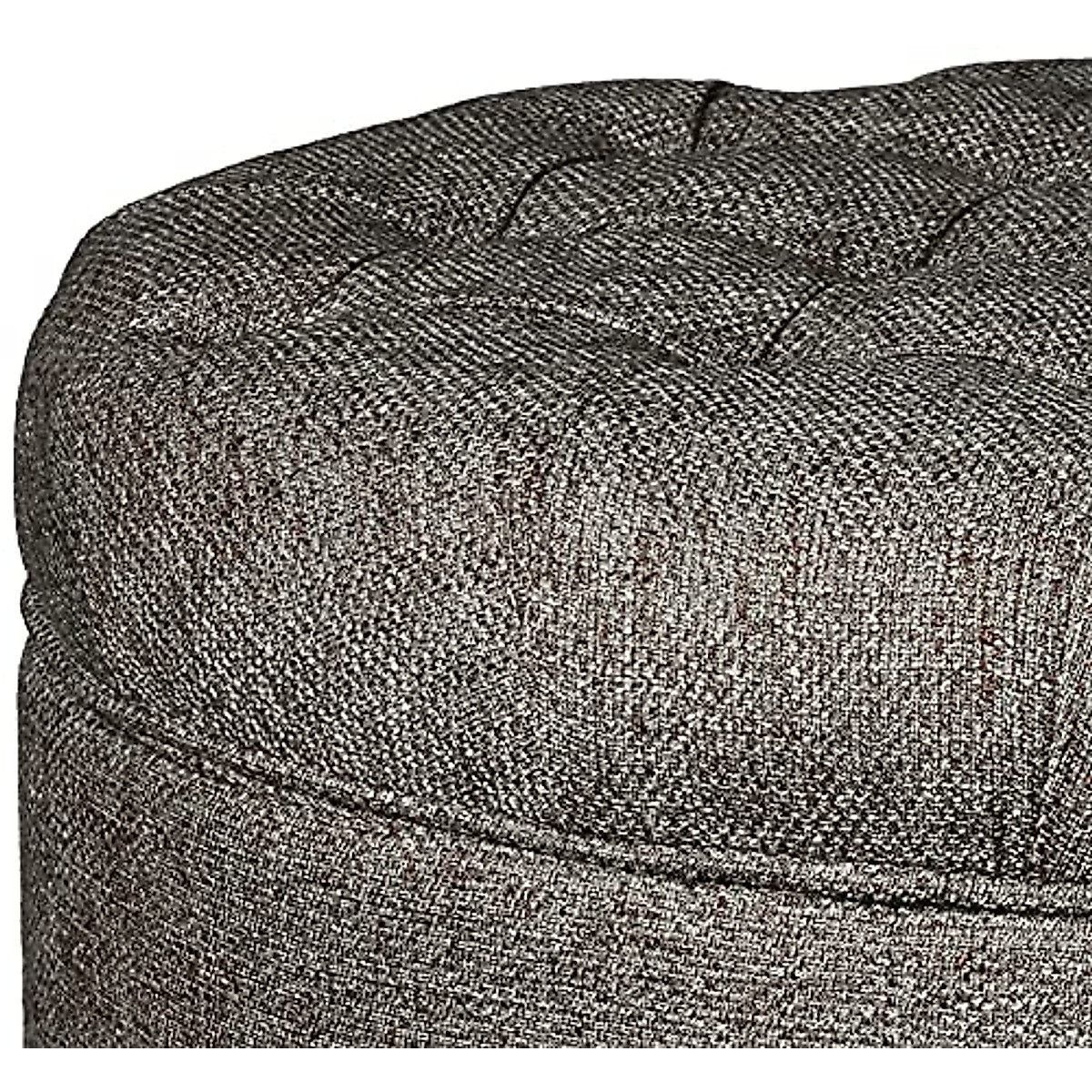 Homepop Home Decor | Large Button Tufted Woven Round Storage Ottoman | Ottoman with Storage for Living Room & Bedroom (Dark Gray)