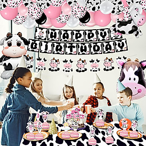 117PCS Cow Party Decorations, Cow Print Birthday Decorations Include Pink Cow Balloon Garland Arch Tablecloth Banner Toppers Balloons for Farm Cow Themed Birthday Party Supplies for Girl Baby Shower