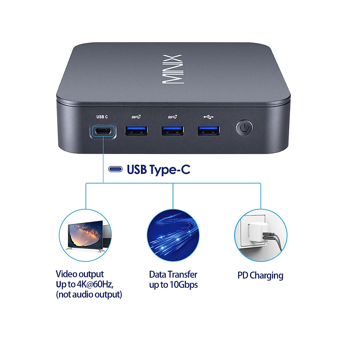 MINIX NEO J51-C8 Max Mini Computer, 8GB/512GB M.2 PCIe NVMe SSD Windows 11 Pro, Aluminum/Wi-Fi6/Dual 2.5GB LAN/USB-C/Triple Display/4K/Auto Power On/PXE Boot/RTC/Vesa Mount