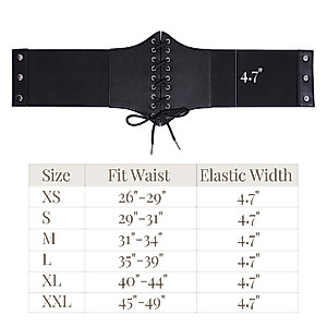 WHIPPY Women's Lace-up Corset Elastic Waist Belt, Tied Waspie Wide Belt for Women Halloween Costume, Black, XS