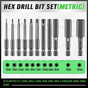 SWANLAKE 23-Piece Hex Head Allen Wrench Drill Bit Set, S2 Steel, Metric & SAE Hex Bit Set, 2.3" Long, Magnetic Tips.