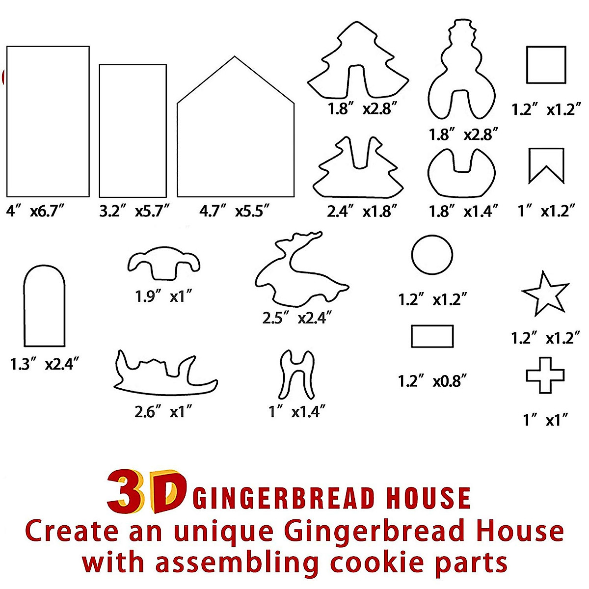 3D Christmas House Cookie Cutter Set, Gingerbread House Cutters Kit, Festive Xmas Stainless Steel Biscuit Cutter Set, Including Christmas Tree, Snowman, Reindeer, Sled Shapes, Gift Box Package(18 PCS)