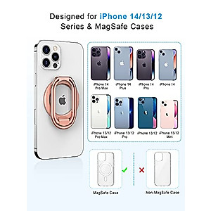 【2023 Upgraded】 Mag Safe Phone Ring Holder, SUPERONE Adjustable Magnetic Kickstand & Removable Phone Grip Compatible with Wireless Charging Only for iPhone 14 & 13 & 12 Series - Rose