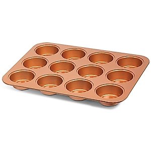 Copper Professional Healthy 12 Cup Cake and Muffins Baking Pan Sheet, Oven and Dishwasher Safe L