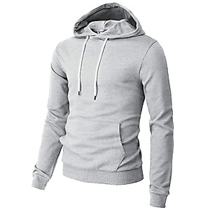 H2H Men's Slim Fit Lightweight Long Sleeve Pullover Basic Hoodie with Pocket and White String GRAY US M/Asia L (CMOHOL050)