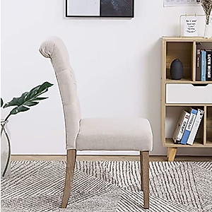 BTEXPERT BB5106-2 High Back Tufted Parsons Upholstered Padded Dining Room Chairs Side Wood Accent-Two Pack, Set of 2, Ivory Beige Linen Fabric