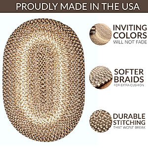 Super Area Rugs Braided Rugs 2X3 Farmhouse Kitchen Rug - Ridgewood Braided Rug for Living Room - Reversible - Indoor/Outdoor - Made in USA - Brown Velvet/Beige, 2' X 3' Oval