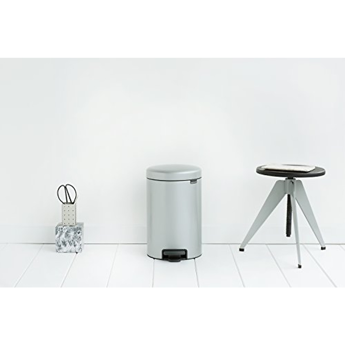 Brabantia New Icon Step Trash Can (3.2 Gal/Metallic Gray) Soft Closing Kitchen Garbage/Recycling Can with Removable Bucket