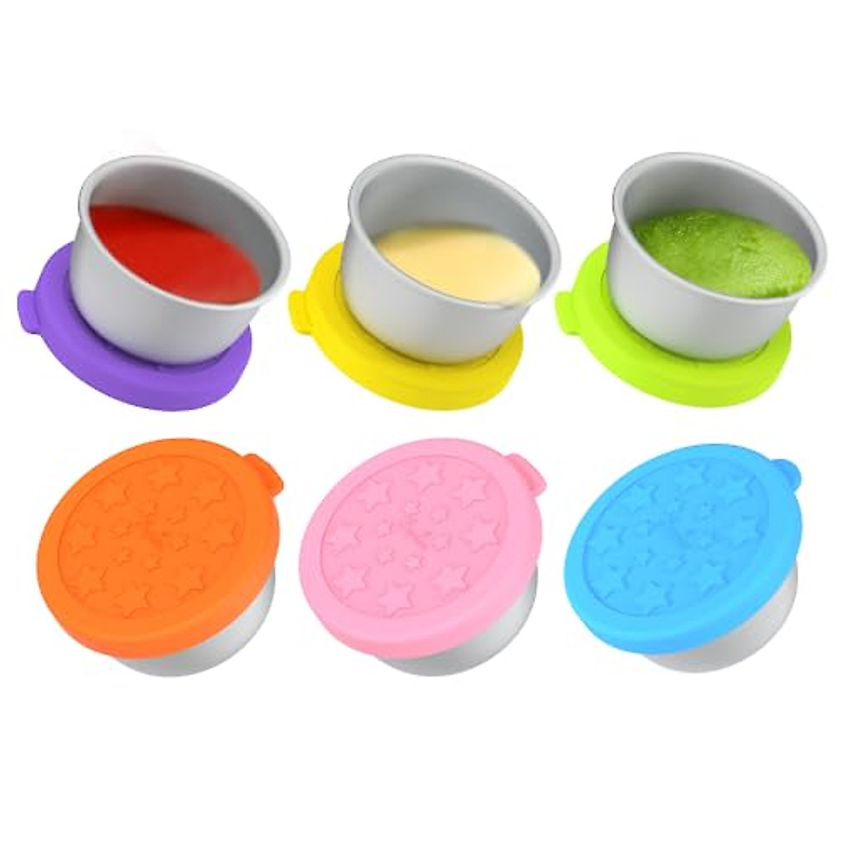 Stainless Steel Condiment Containers with Leakproof Food-grade Silicone Lids, Portion Bento Box and Mini Sauce Container of Kids Lunch to Go for Snack, Dessert, Souffle, Salad Dressing (MIX, 6 Pack)