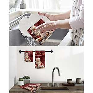 Onekaccu Watercolor Santa Claus Dish Towels Set, Waffle Weave Kitchen Towels Microfiber Towels Cleaning Christmas Elk Snowflake Red Soft Absorbent Dish Drying Towels Hand Towels 2 Pack 15.7x23.6 in