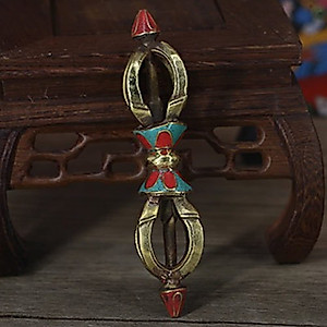 4.5" Tibetan Buddhist Dorje Vajra Pestle, 100% Handmade in Nepal Brass Five Shares Buddhism Amulet,Tantric Energy Device,for Prayer Meditation Yoga (red)