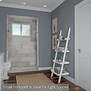 Lavish Home Ladder Bookshelf – 5-Tier Leaning Shelf Stand for Decorative Display - Living Room, Bathroom, or Kitchen Shelving Unit (White)