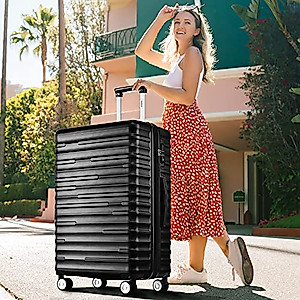 Merax Luggage Sets with TSA Locks, 3 Piece Lightweight Expandable Luggage with Spinner Wheels 20inch 24inch 28inch (Black)