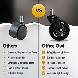Office Owl Office Chair Wheels - Set of 5 Caster Wheels for Work, Desk and Gaming Chair - Replacement Wheel Set for Hardwood and Carpet Floors - Multifunctional Rollerblade Casters - Black