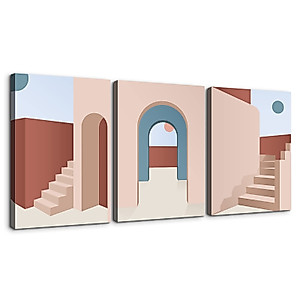 Dimpoli - Abstract Canvas Print Wall Art Set Mid-Century Modern Architecture Abstract Shapes Illustrations Minimalism Decorative Contemporary for Living Room, Bedroom, Office - 24"x32"x3 panel
