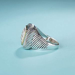 UNY Jewel Twisted Cable Ring Designer Inspired Fashion Brand David Square Pave CZ Women Two Tone Jewelry (White, 7)