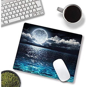 Ocean and Moon Mouse Pad, Moon Illuminating The Clear Blue Ocean Design Mouse Pad, Mouse Mat Square Waterproof Mouse Pad Non-Slip Rubber Base MousePads for Computer Laptop Men Women Kids