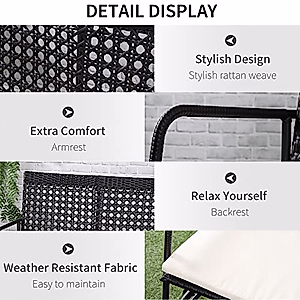 Outsunny 2-Person Outdoor Glider Bench, Handwoven PE Plastic Rattan Furniture, Cushioned Rocking Chair Loveseat for Backyard Garden Porch, Brown