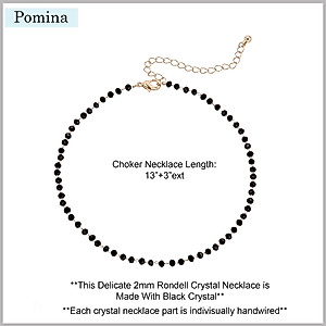 POMINA Dainty Black Rondelle Crystal Beaded Choker Necklace Delicate Multi Faceted Crystal Beads Choker for Teen Women (Black)